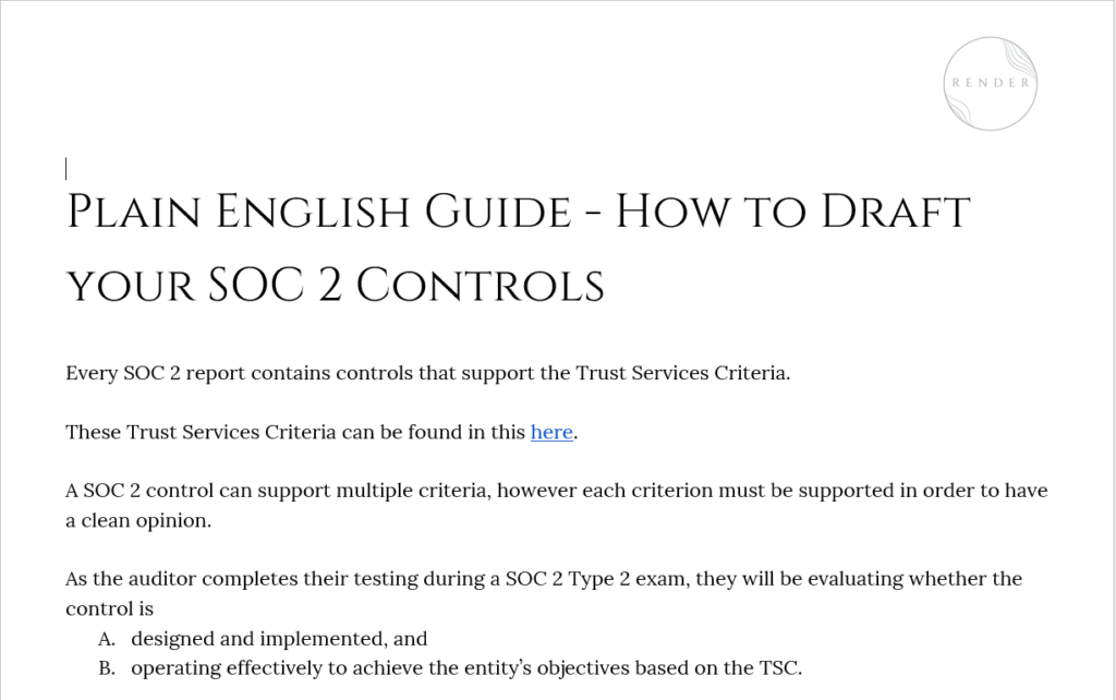Drafting Soc 2 Controls Render Compliance
